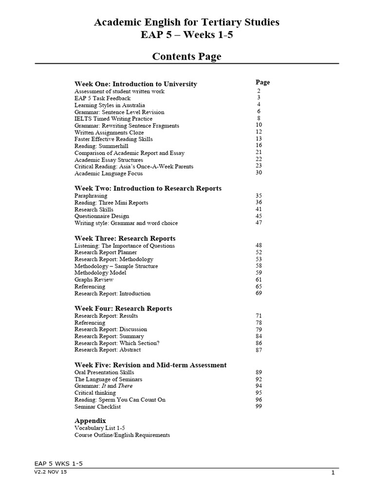 EAP 5 Weeks 1-5 Learner Manual | PDF | Reading Comprehension | Essays