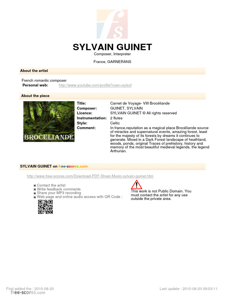 (Free Scores - Com) - Guinet Sylvain Carnet de Voyage VIII Broceliande 24828 | PDF