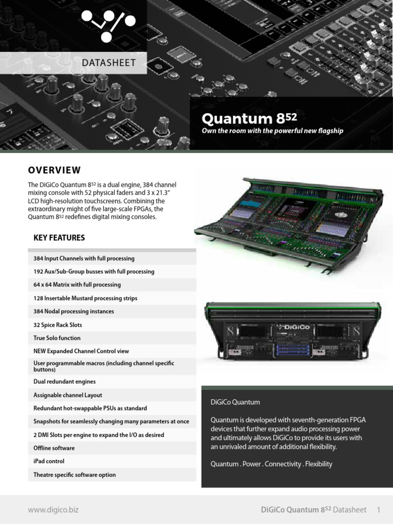 DiGiCo Quantum 852 Data Sheet Web | PDF