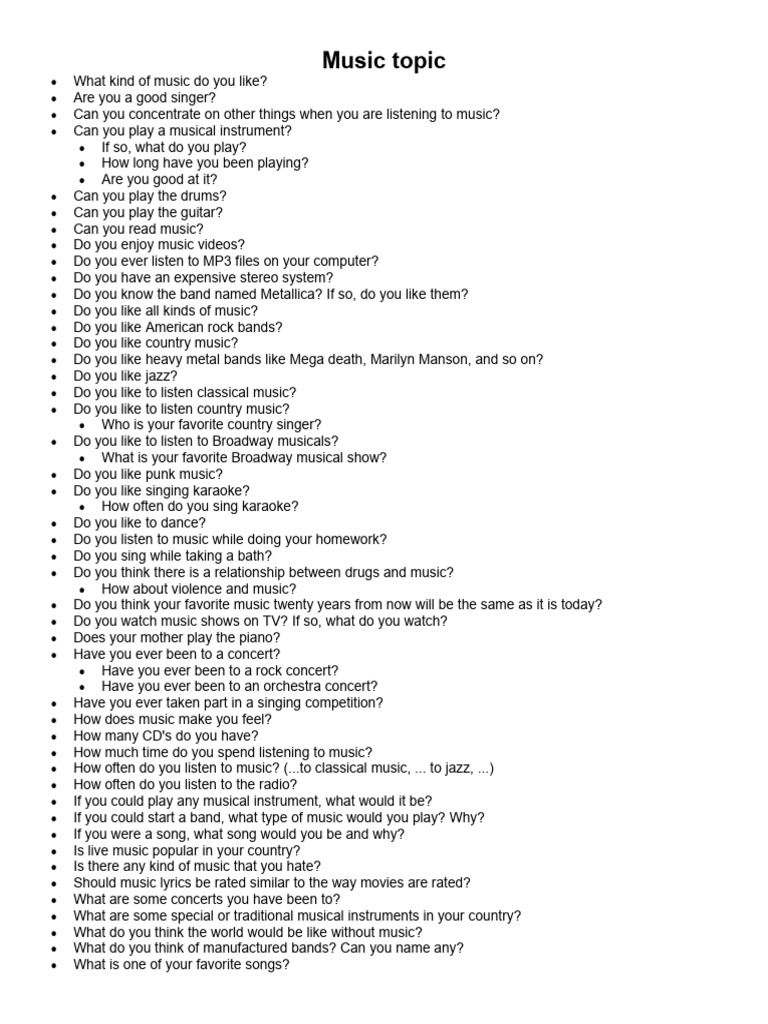 Music Topic | PDF | Songs | Performing Arts