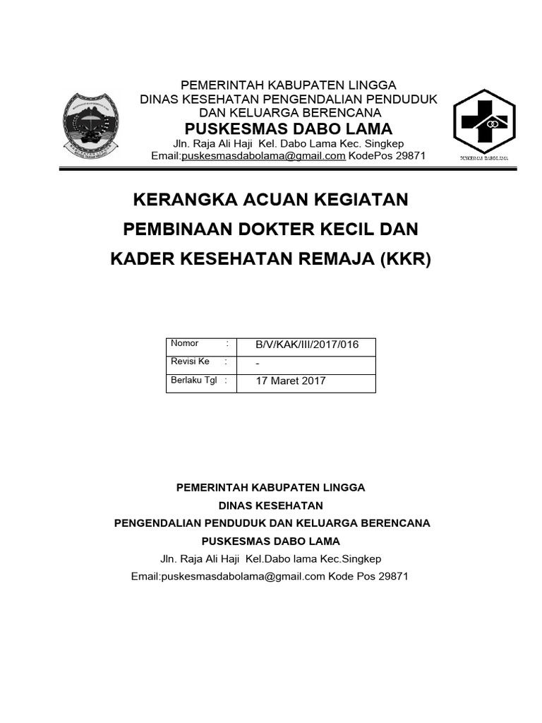 Kak Pembinaan Dokter Kecil Dan Kader Kesehatan Remaja (KKR) | PDF Kak Pembinaan Dokter Kecil Dan Kader Kesehatan Remaja (KKR) | PDF