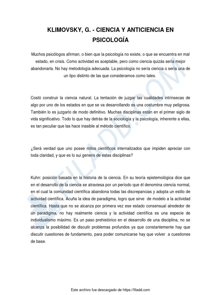 Klimovsky Ciencia y Anticiencia en Psicologia | PDF | Psicoanálisis | Método científico