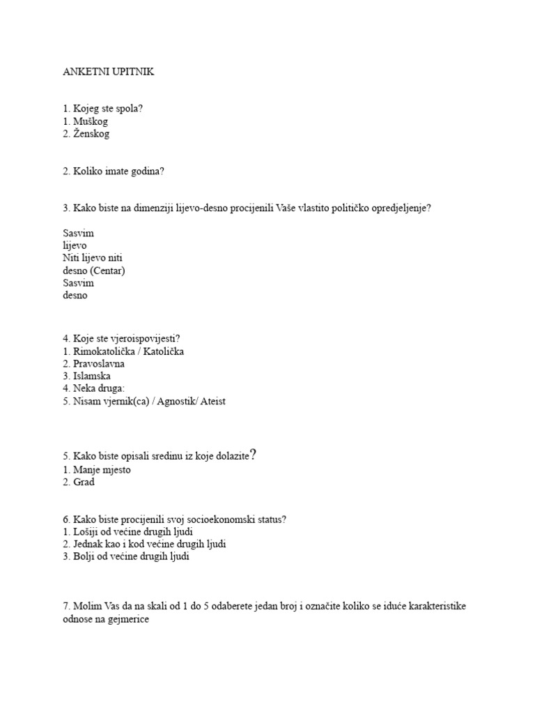 Anketni Upitnik Za Diplomski | PDF