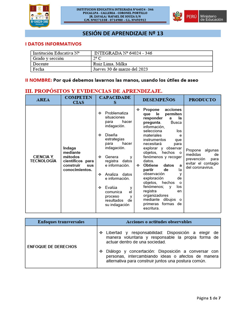 Sesión de Aprendizaje Nuevo Esquema #13 | PDF | Aprendizaje | Ciencia cognitiva