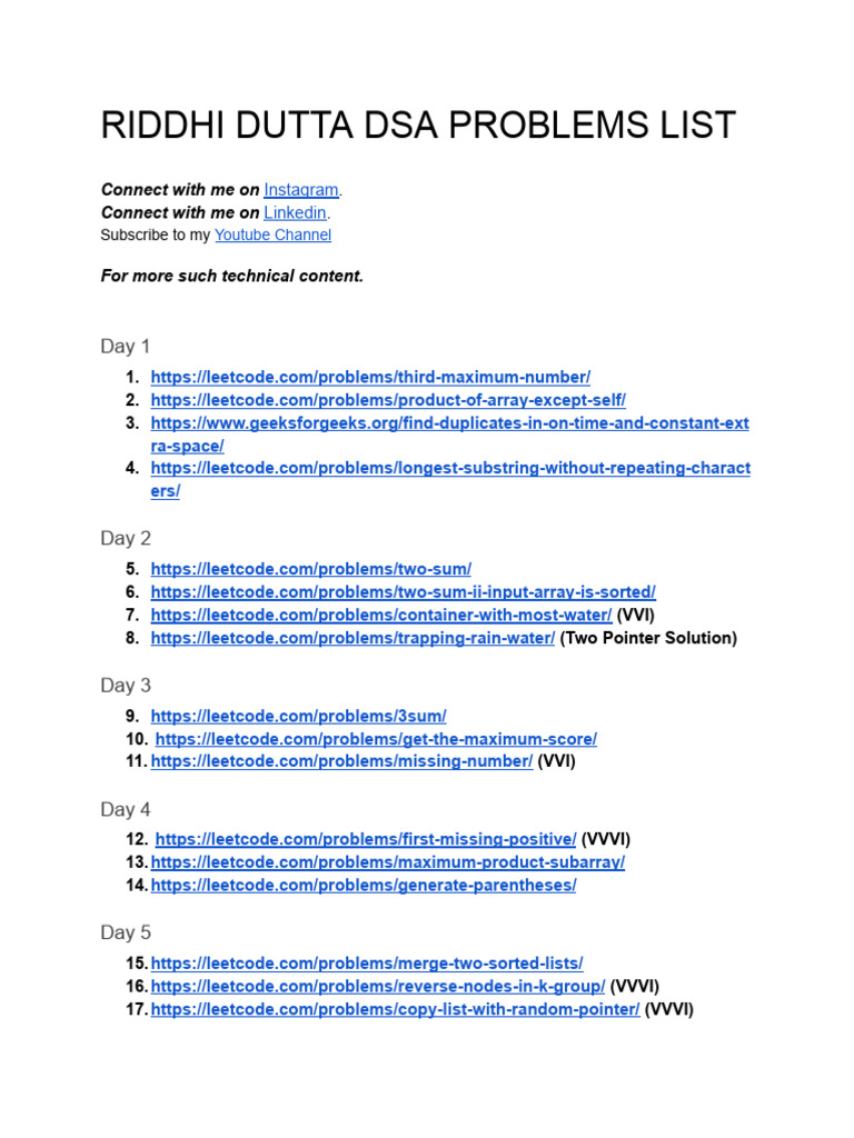 Riddhi Dutta's DSA Problem List | PDF | Teaching Methods & Materials | Computers