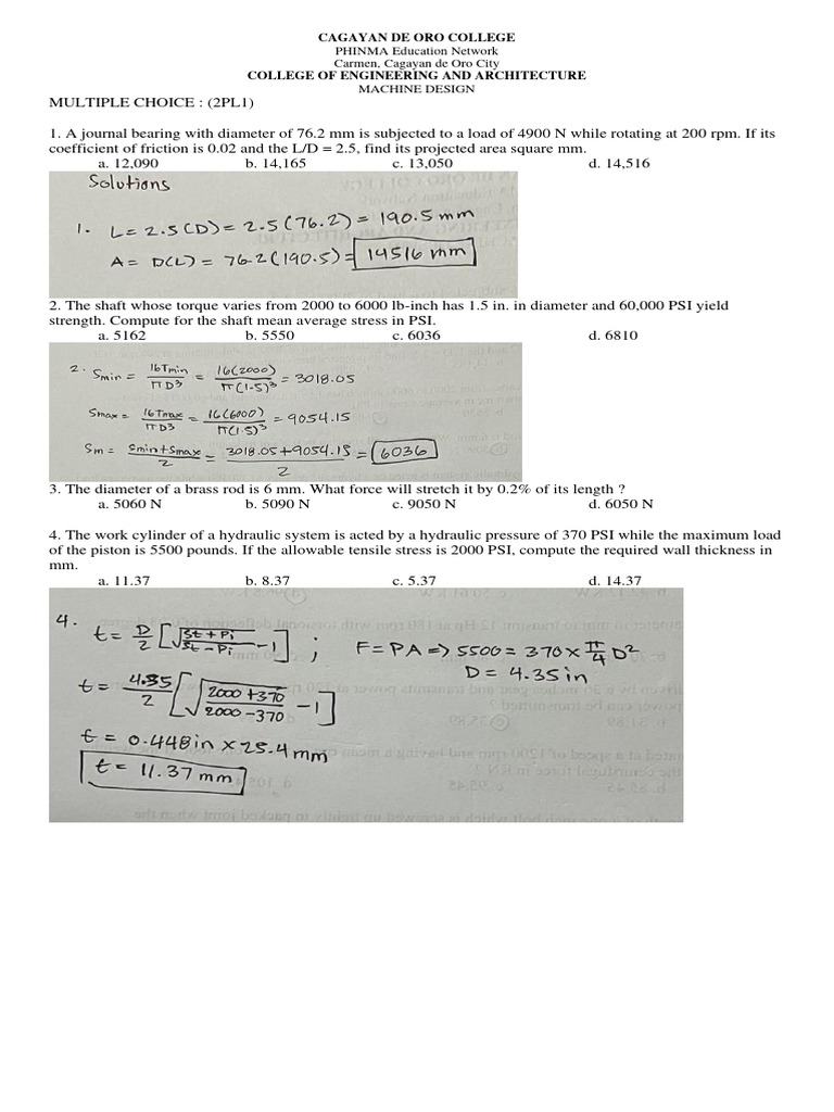 Machine Design Answers | PDF | Yield (Engineering) | Plasticity (Physics)