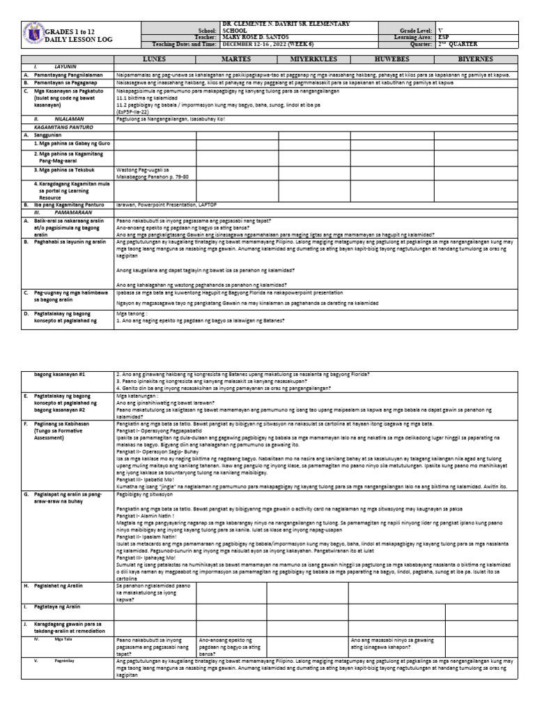 DLL Q2 W6 Esp 5 | PDF