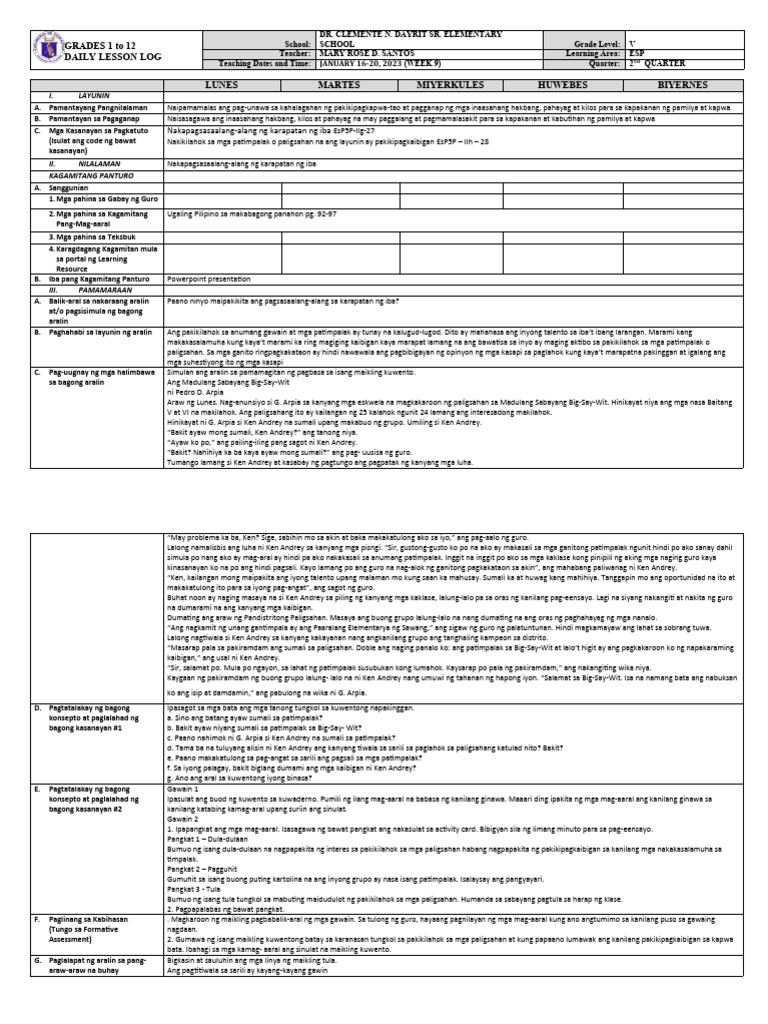 DLL Q2 W9 Esp 5 | PDF