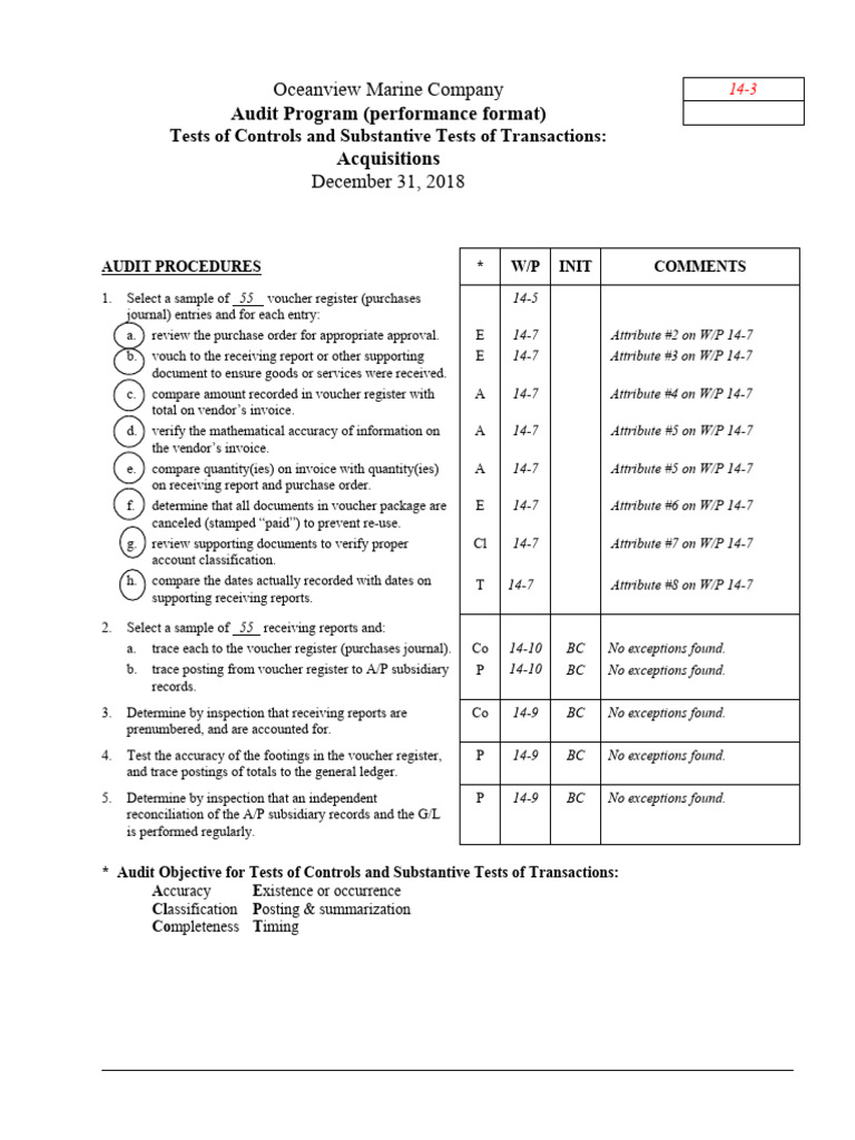 Oceanview Marine Audit Procedures | PDF | Voucher | Audit