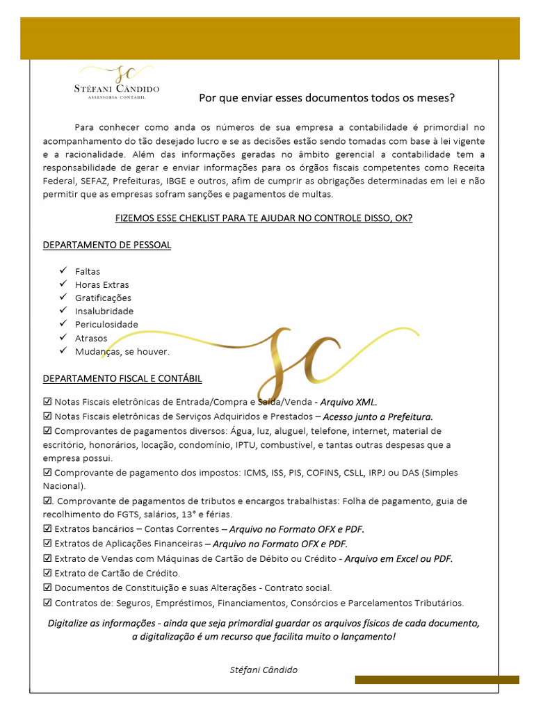 Checklist Mensal de Documentos Empresariais | PDF