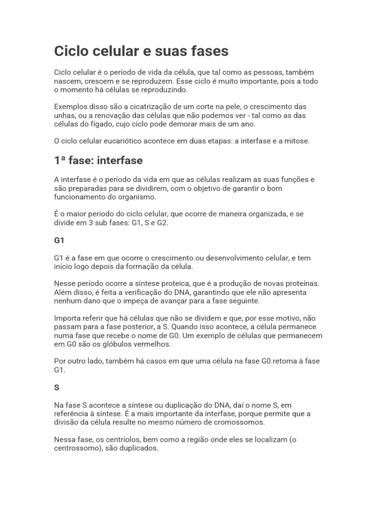 Ciclo Celular e Suas Fases | PDF | Mitose | Meiose