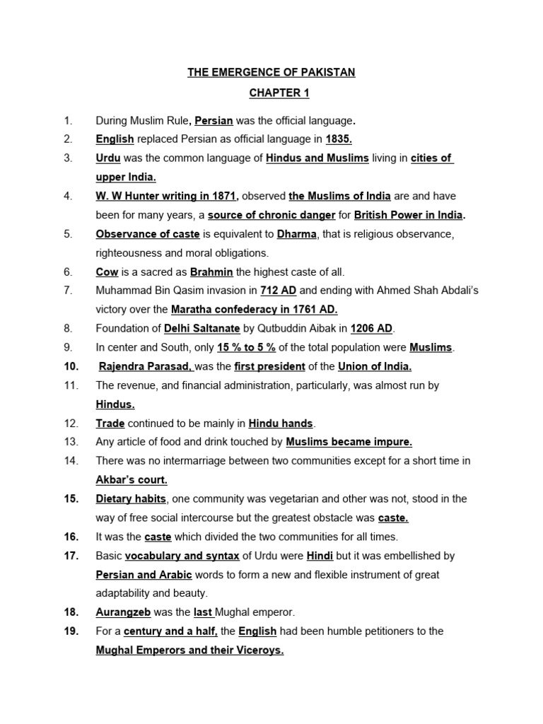 Emergence of Pakistan - MCQs | PDF | Partition Of India | Muhammad Ali ...