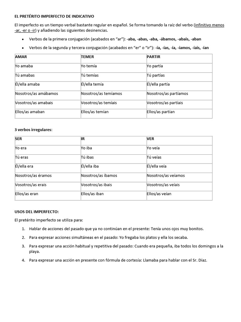 Guía del Pretérito Imperfecto | PDF | Verbo | Lingüística