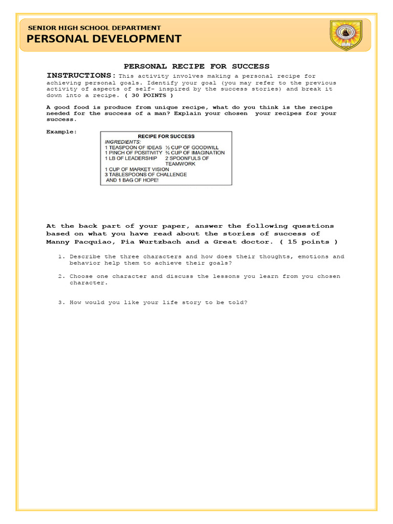 Personal Recipe for Success in Life | PDF