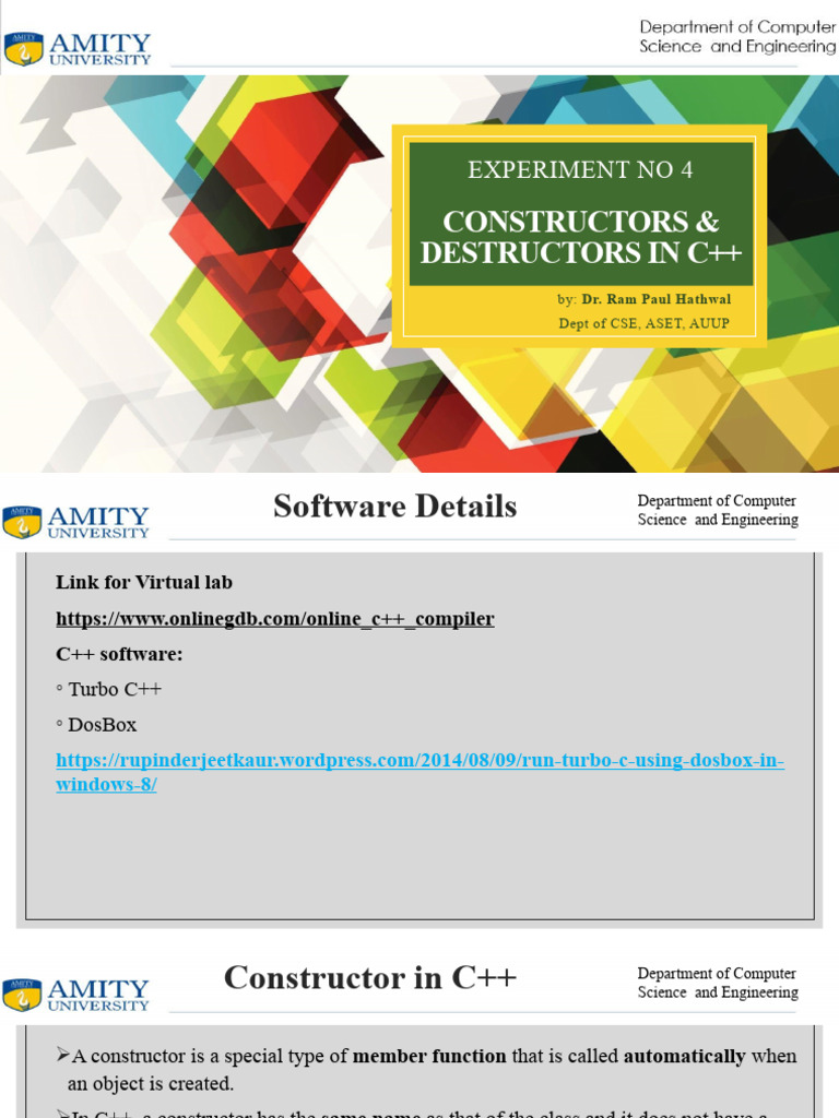 Experiment No 4 Constructors And Destructors In C Pdf