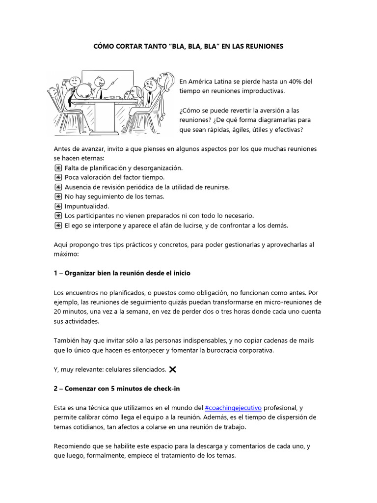 Cómo Cortar Tanto "Bla, Bla, Bla" en Las Reuniones | PDF