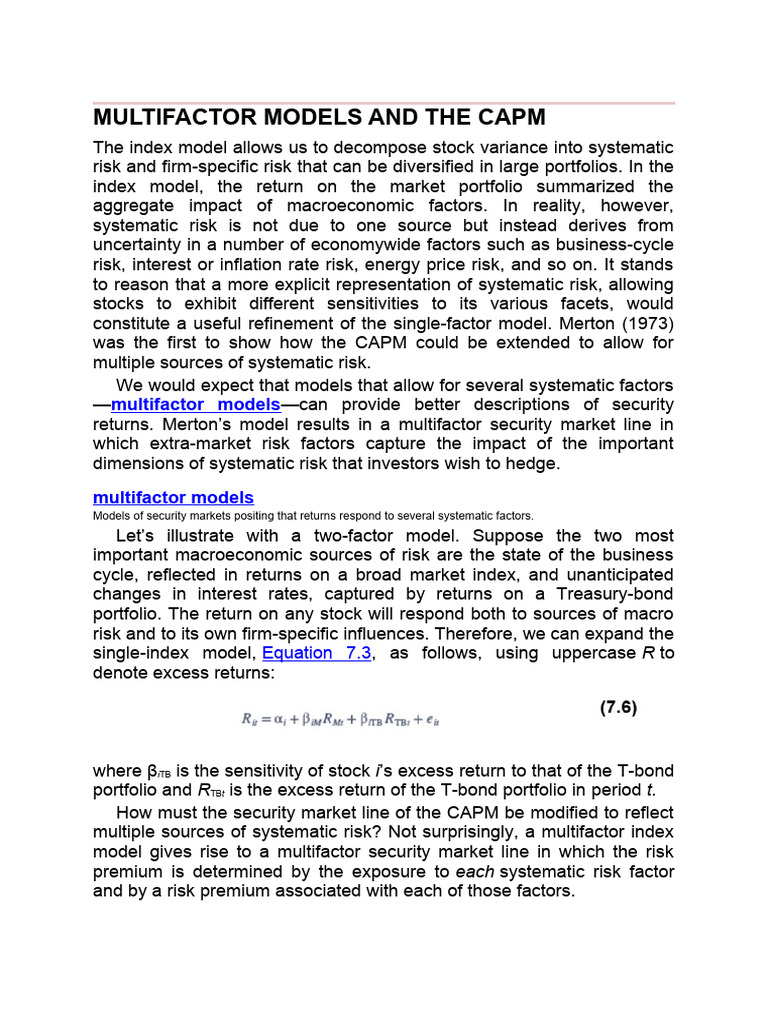 Multifactor Models and The Capm | PDF | Capital Asset Pricing Model ...