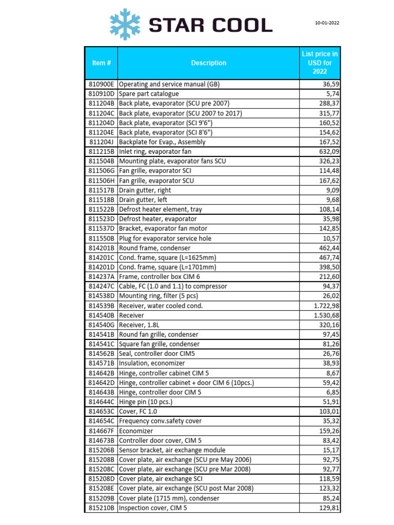 Star Cool Refrigeration Parts List | PDF | Home & Garden | Science ...