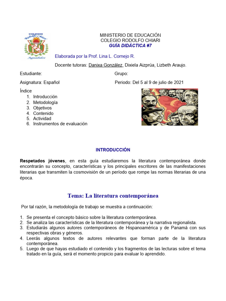 Guía # 7 de Literatura Contemporánea, Danixa | PDF