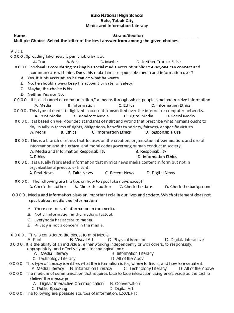 MIL Midterm Examination Reviewer | PDF