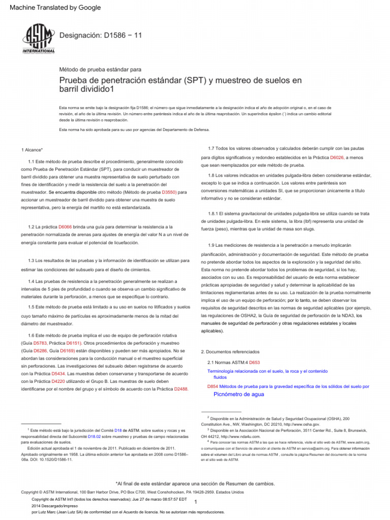 Prueba de Penetración Estándar (SPT) y Muestreo de Suelos en Barril ...