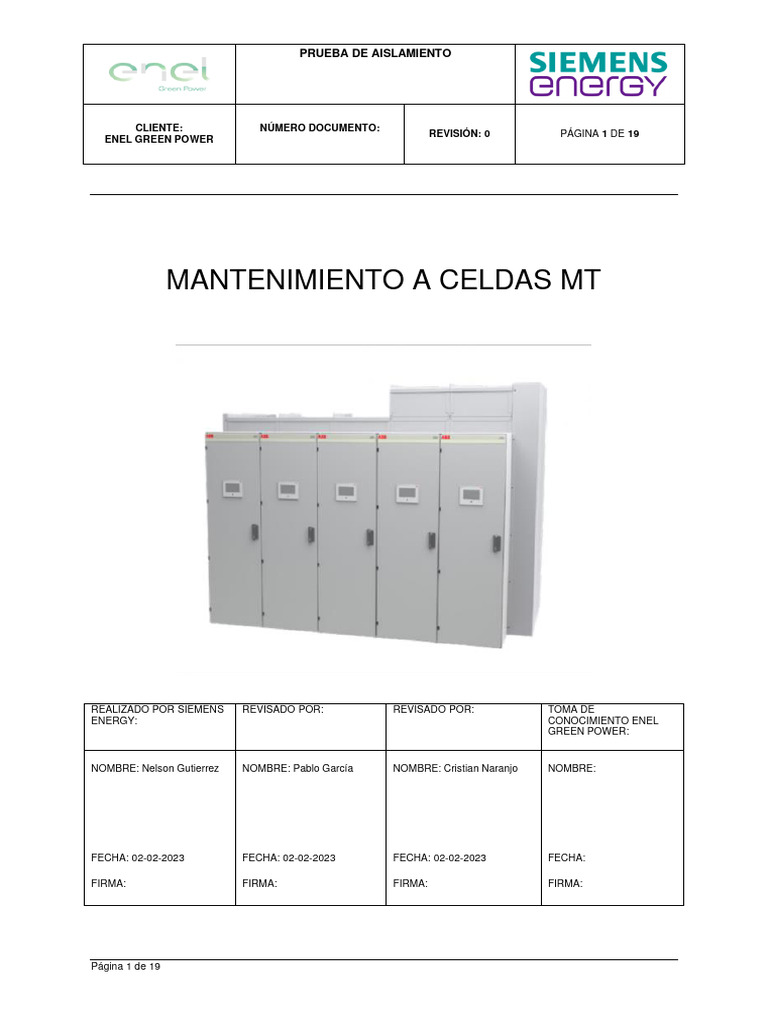 Procedimiento Mantenimiento en Celda MT | PDF | Aislador (Electricidad) | Resistencia Eléctrica ...