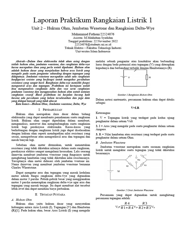 Laporan Praktikum Rangkaian Listrik 1-Unit 2 | PDF