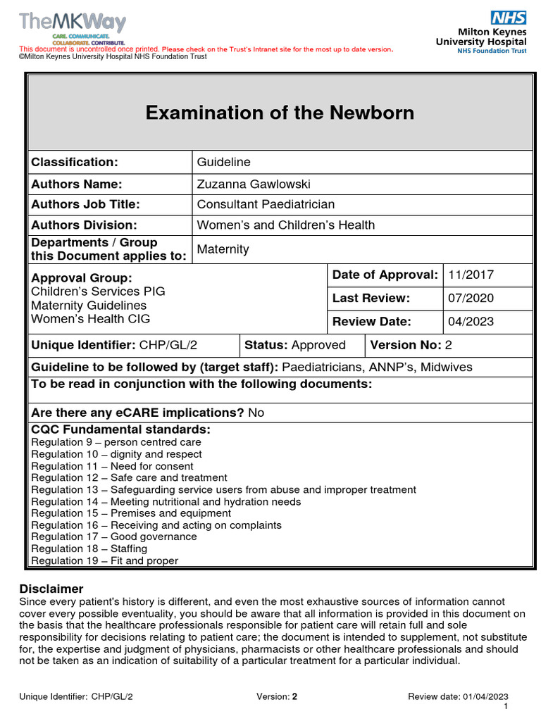Examination of The Newborn | PDF