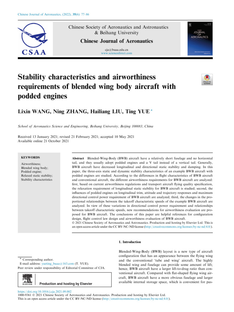 BWB Aircraft Stability and Airworthiness Analysis | PDF