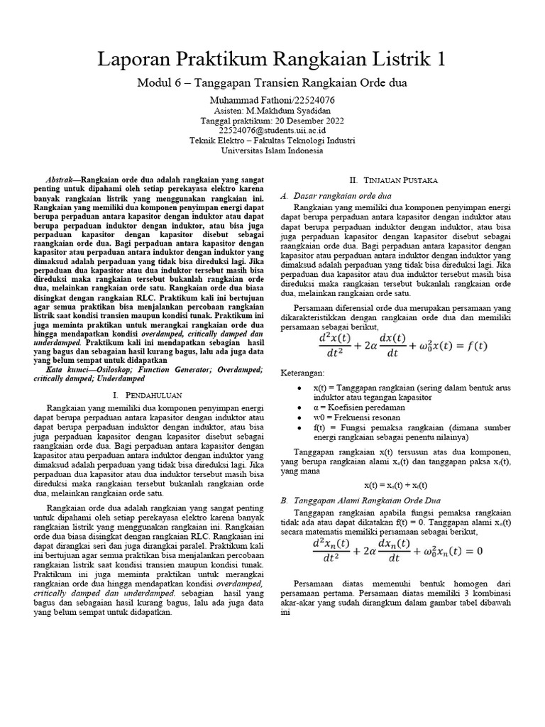 Laporan Praktikum Rangkaian Listrik 1-Unit 6 | PDF Laporan Praktikum Rangkaian Listrik 1-Unit 6 | PDF