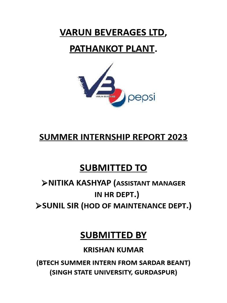 Varun Beverages Final Project Report | PDF | Boiler | Sewage Treatment
