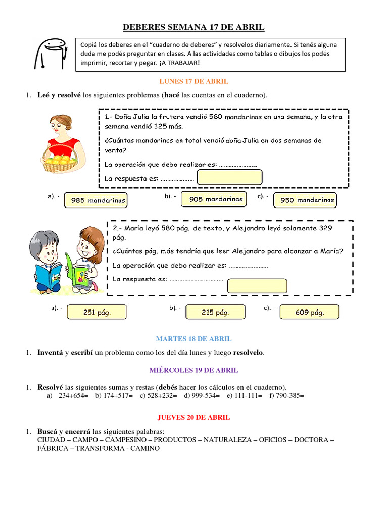 Deberes 3er Grado | PDF