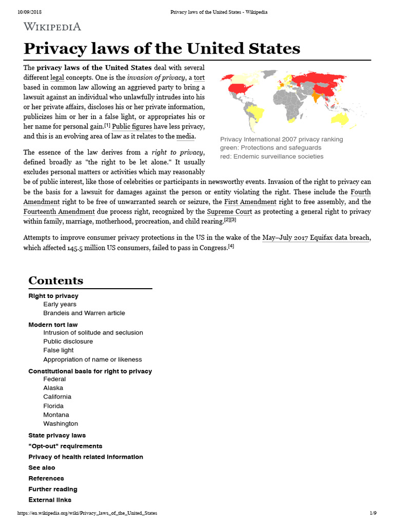Wikipedia - Privacy Laws of The United States | PDF | Law