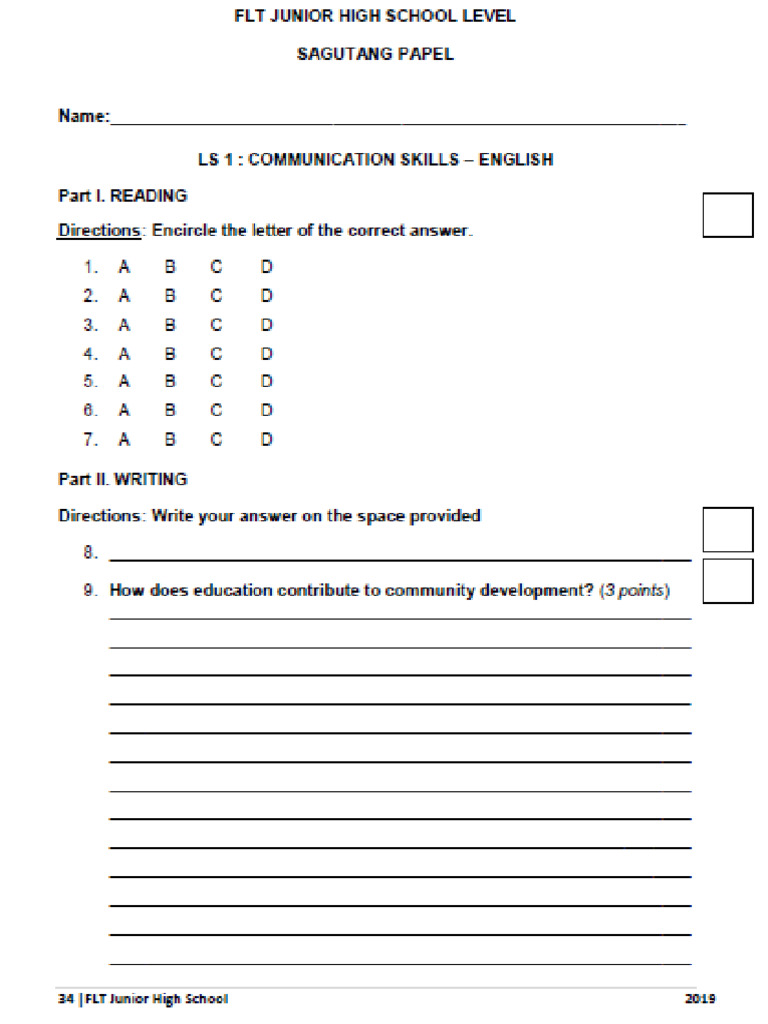 FLT Answer Sheet | PDF