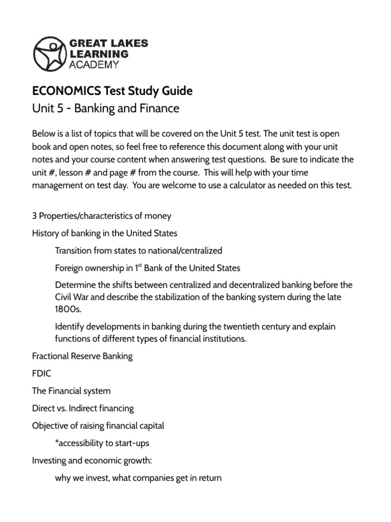 Econ Unit 5 Test Study Guide | PDF | Banks | Market Liquidity
