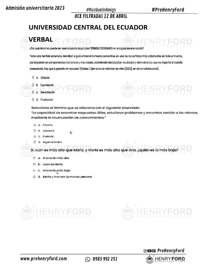 Examen Uce Filtradas 12 de Abril 2023 | PDF