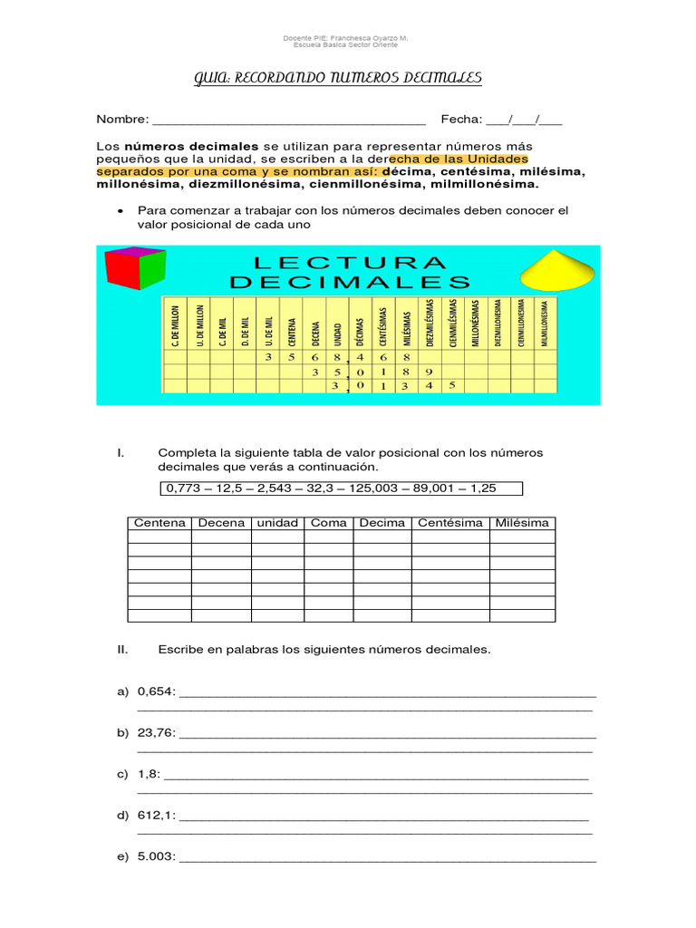 Matemática Séptimo Básico Guía 7 Pdf Decimal Codificaciones
