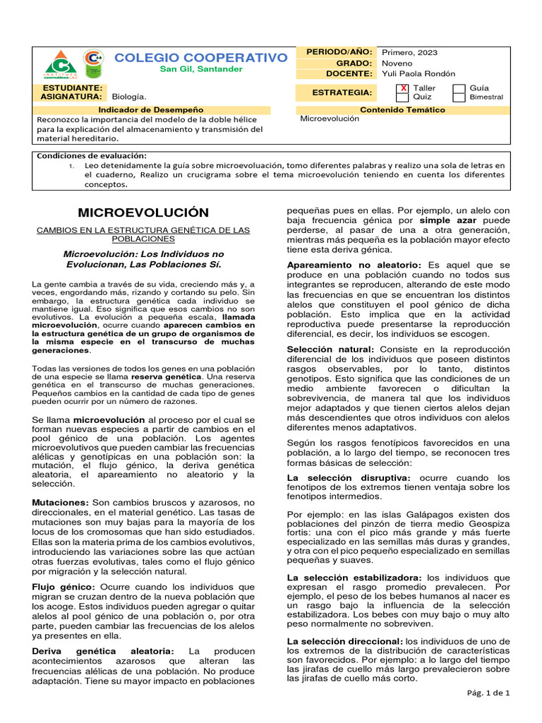 Guia 2 Microevolución | PDF | Evolución | Dominancia (Genética)