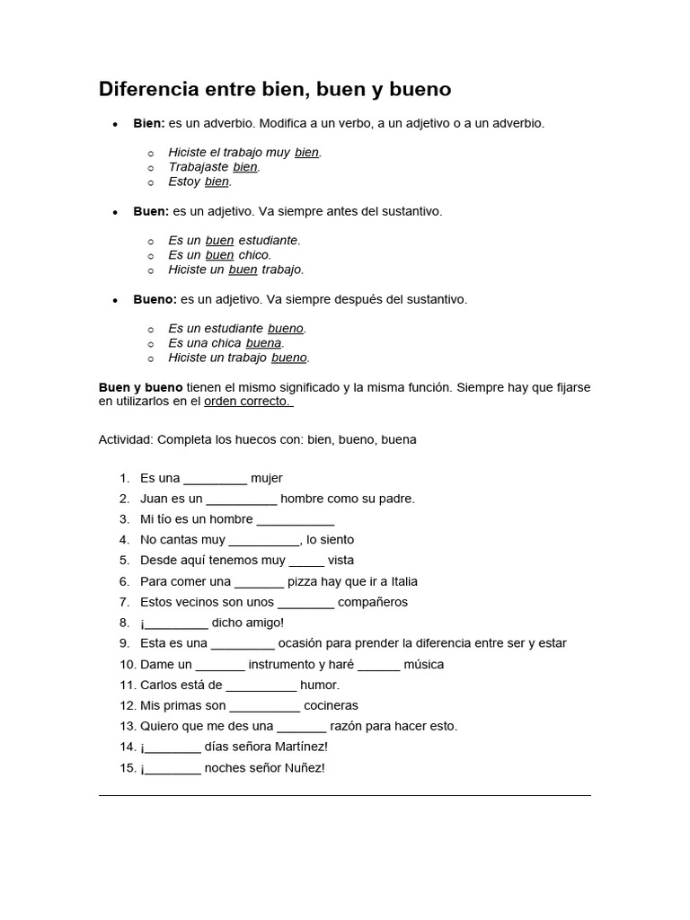 Bien Vs Bueno | PDF