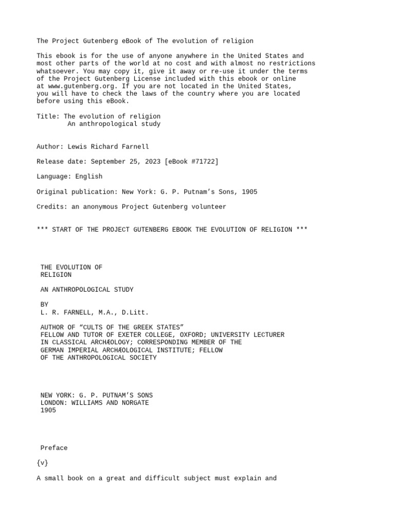 The Evolution of Religion - An Anthropological Study by Lewis Richard Farnell | PDF