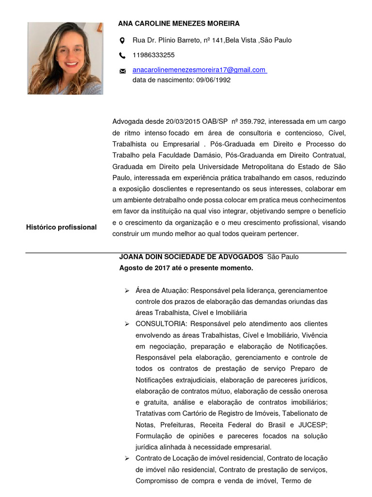 Currículo - Ana Caroline Menezes Moreira | PDF