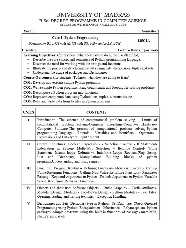 Textbook Syllabus Pdf Python Programming Language Computer Program
