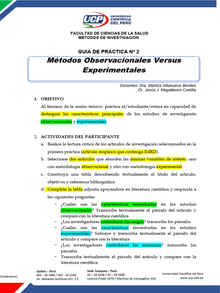 Guia de Practica 2. Observacionales VS Experimentales | PDF