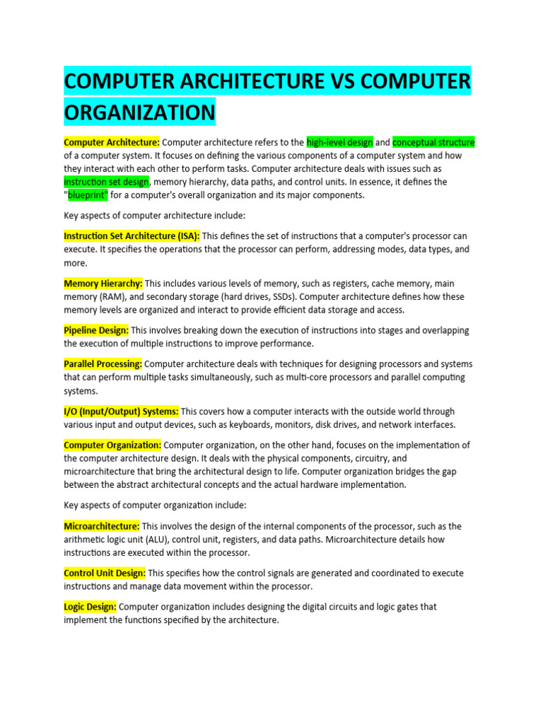 Computer Architecture Vs Computer Organization | PDF | Computer ... Computer Architecture Vs Computer Organization | PDF | Computer ...