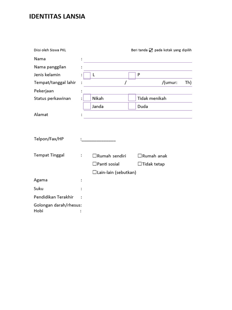 Data Identitas Lansia di Panti Wedha | PDF