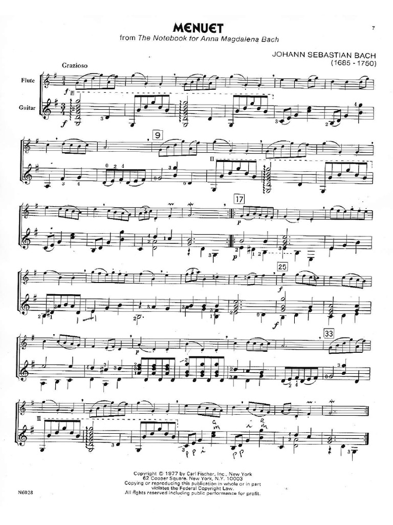 Menuet (From The Notebook For Anna Magdalena Bach) (J.S. Bach) (Guitar ...