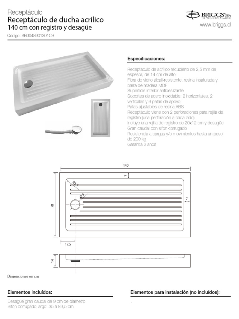 Receptaculo Ducha Acrilico 140cm | PDF
