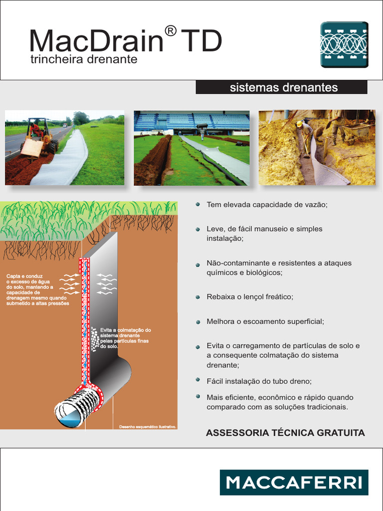 MACCAFERRI - MacDrain TD - Trincheira Drenante | PDF | Drenagem | Solo