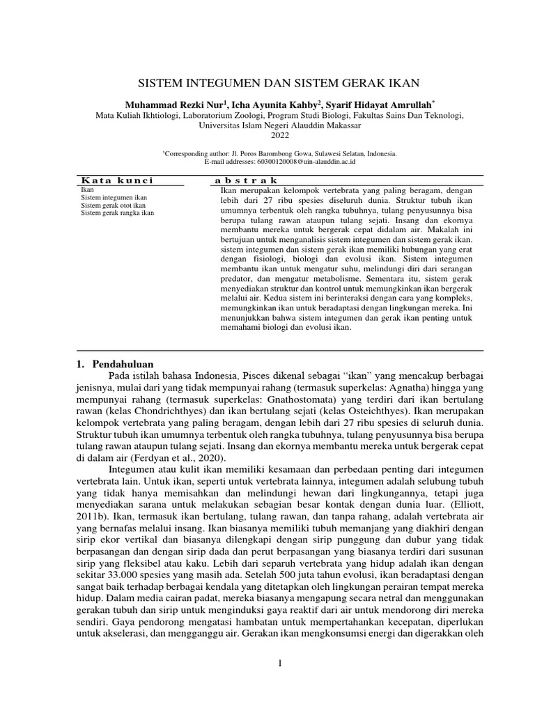 Sistem Integumen Dan Sistem Gerak Ikan | PDF