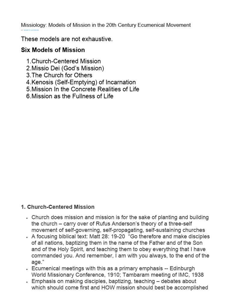 Missiology Models | PDF